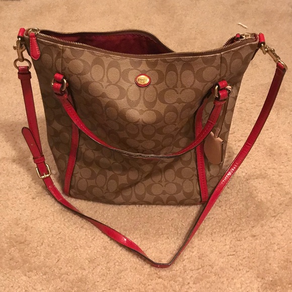 Coach | Bags | Copy Large Coach Tote Red And Tan | Poshmark